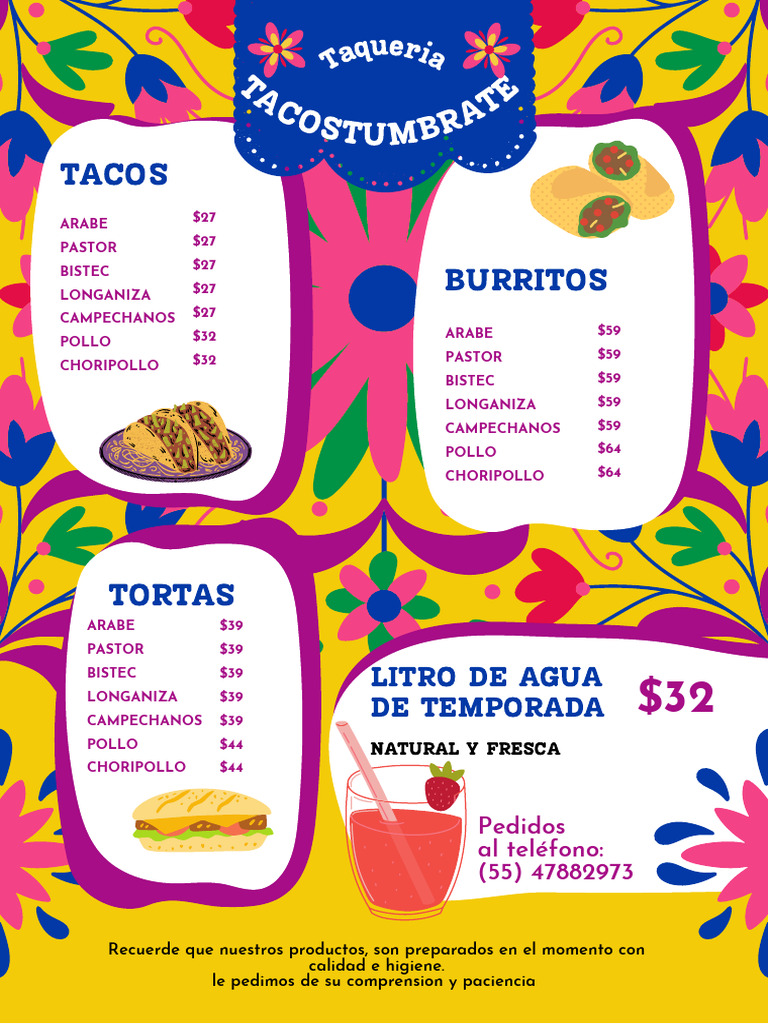 Menú Vertical Antojitos Mexicanos Orgánico Azul Colorido (1) | PDF