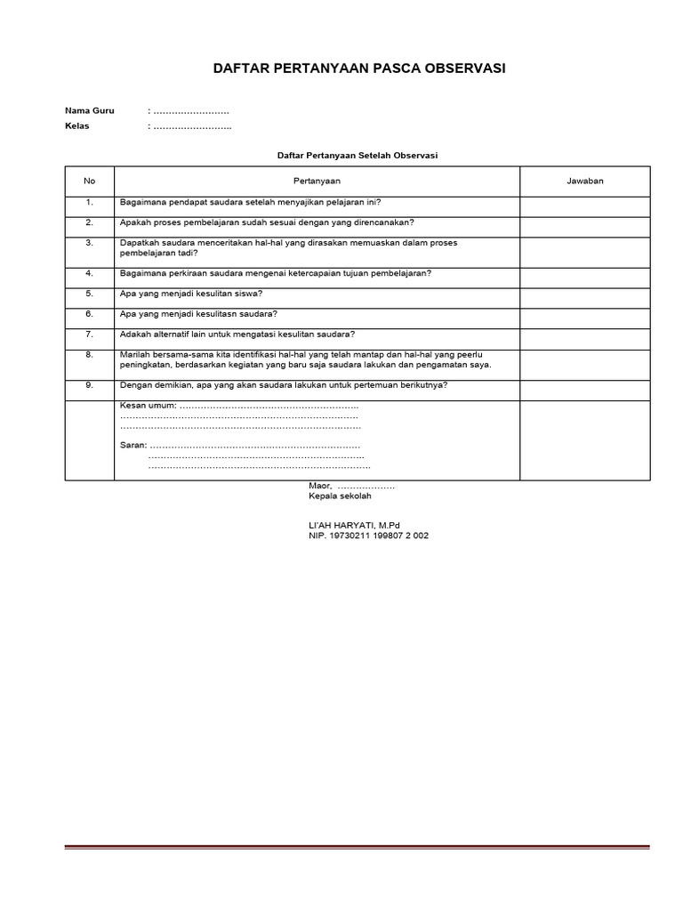 3 Pedoman Wawancara Pasca Observasi | PDF | Karier & Perkembangan | Pengembangan Diri