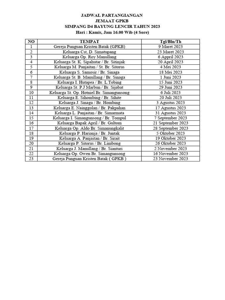 Jadwal P (Artangiangan 2023 | PDF