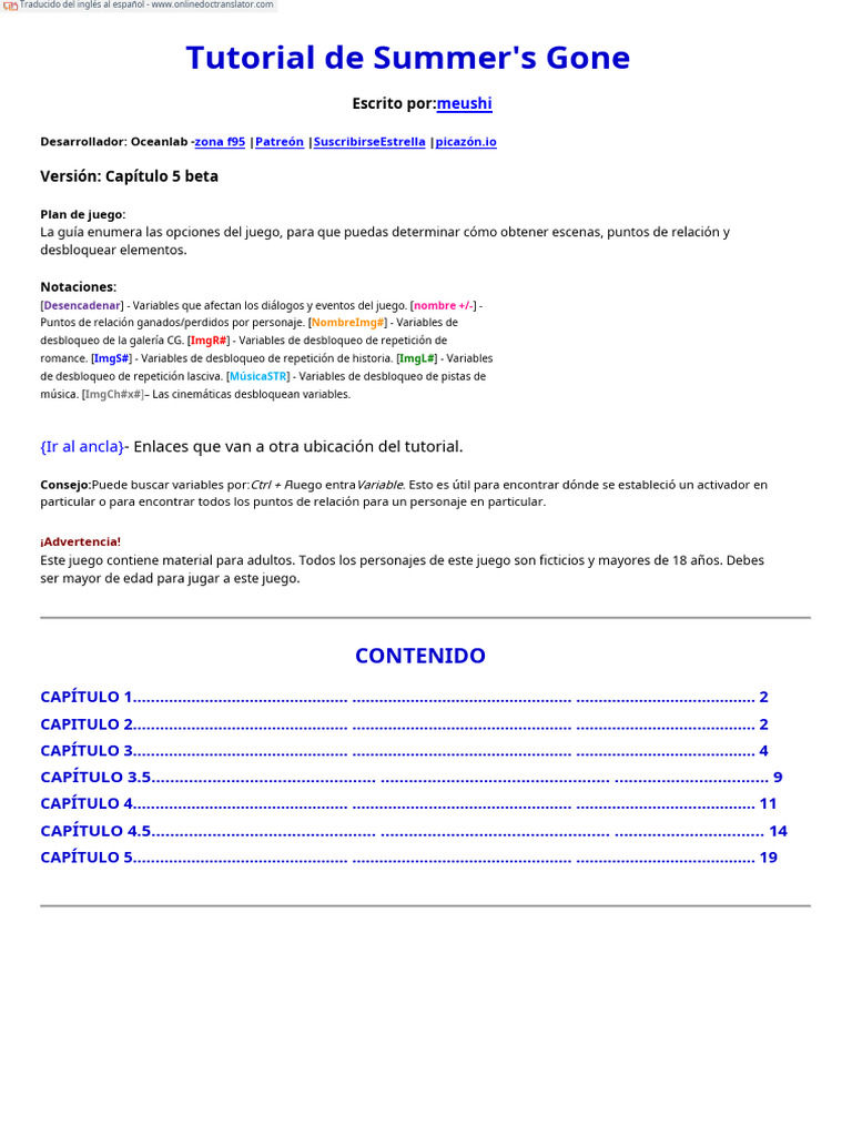 Summers Gone Walkthrough 5b.en - Es | PDF