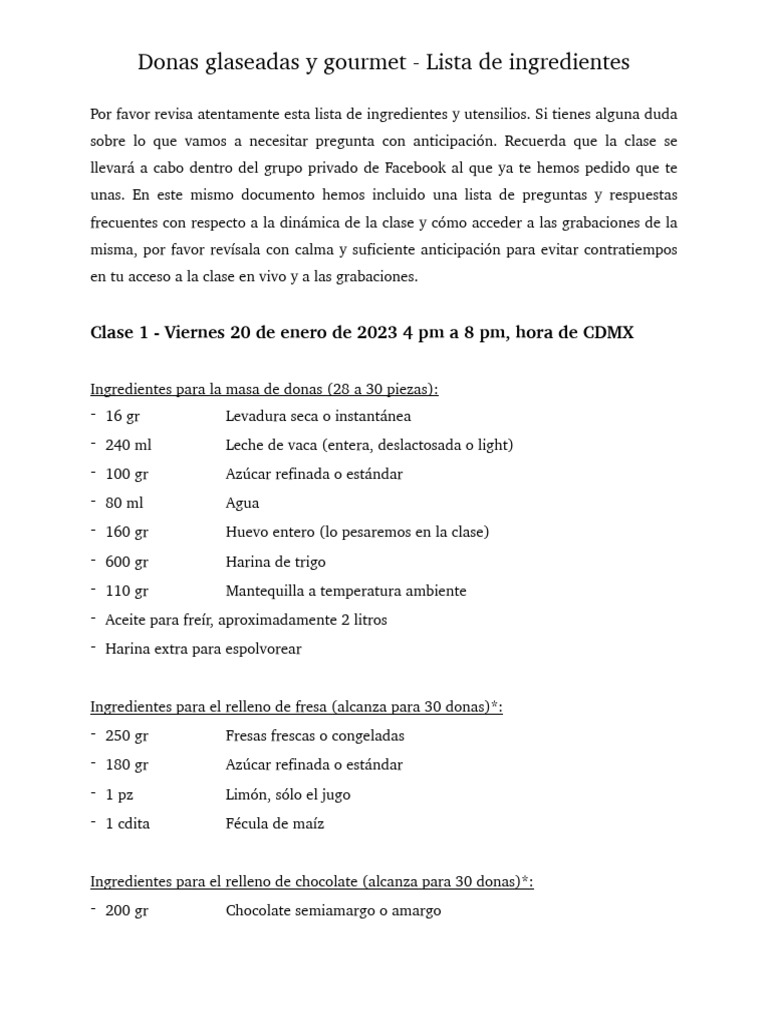 Donas Lista De Ingredientes Pdf Chocolate Facebook