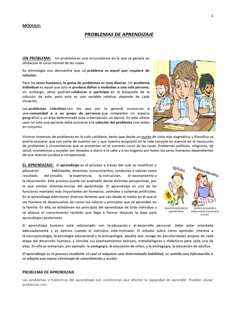 Modulo Problemas Aprendizaje-1 | PDF | Desorden hiperactivo y deficit de atencion | Aprendizaje