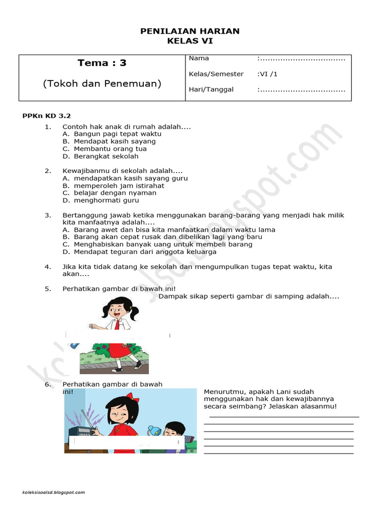 Soal Penilaian Harian Kelas 6 Tema 3 | PDF