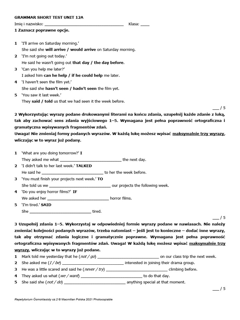 Unit 12 Short Test Grammar A&b | PDF