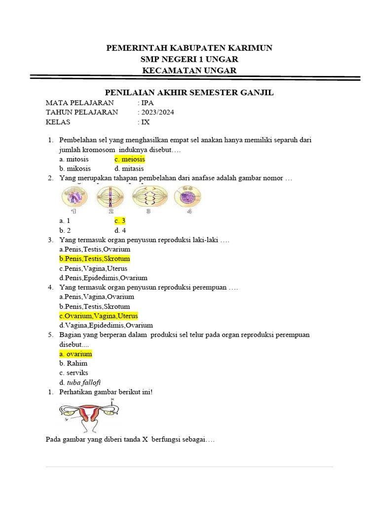 SOAL PAS IPA Kelas 9 Ganjil 2023-2024 | PDF