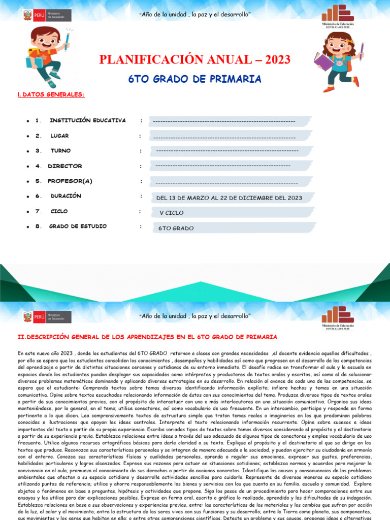 6° PLANIFICACIÓN ANUAL-6to Grado - 2023-ÚNICO CONTACTO | PDF | Números ...