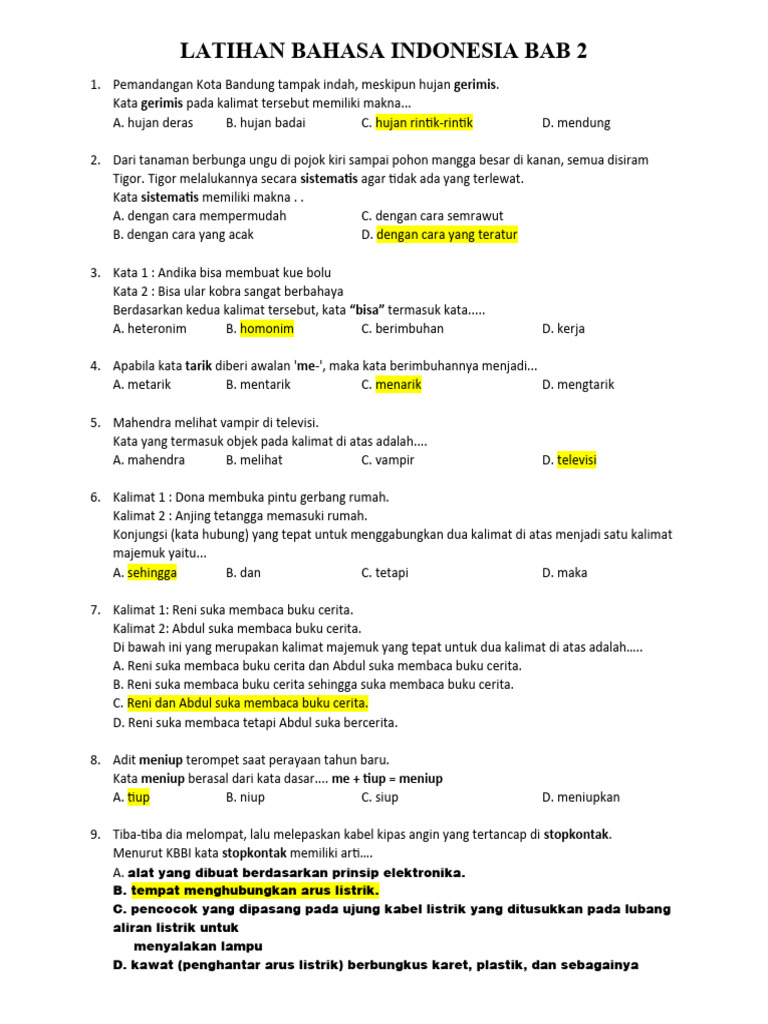 Latihan Bahasa Indonesia Bab 2 | PDF
