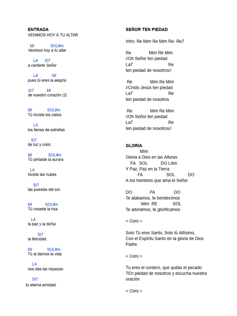 Cantos de La Misa | PDF | eucaristía | Misa (liturgia)