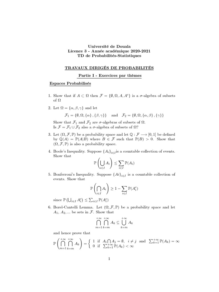 TD Proba L3 20-21 | PDF | Normal Distribution | Random Variable