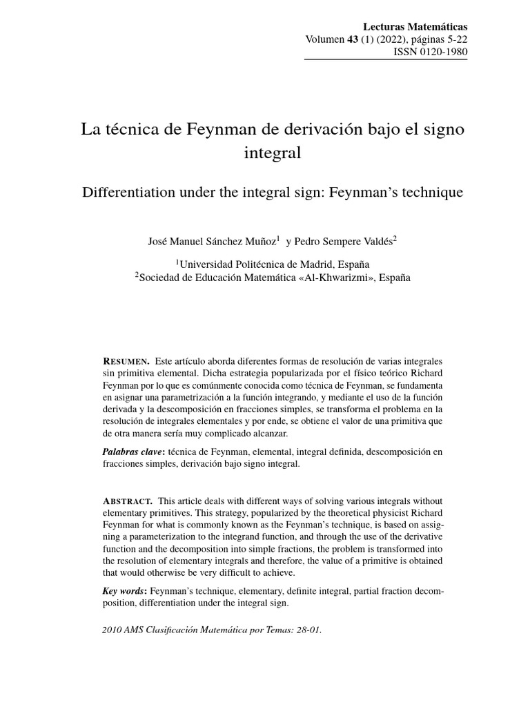 La Técnica de Feynman de Derivación Bajo El Signo Integral ...