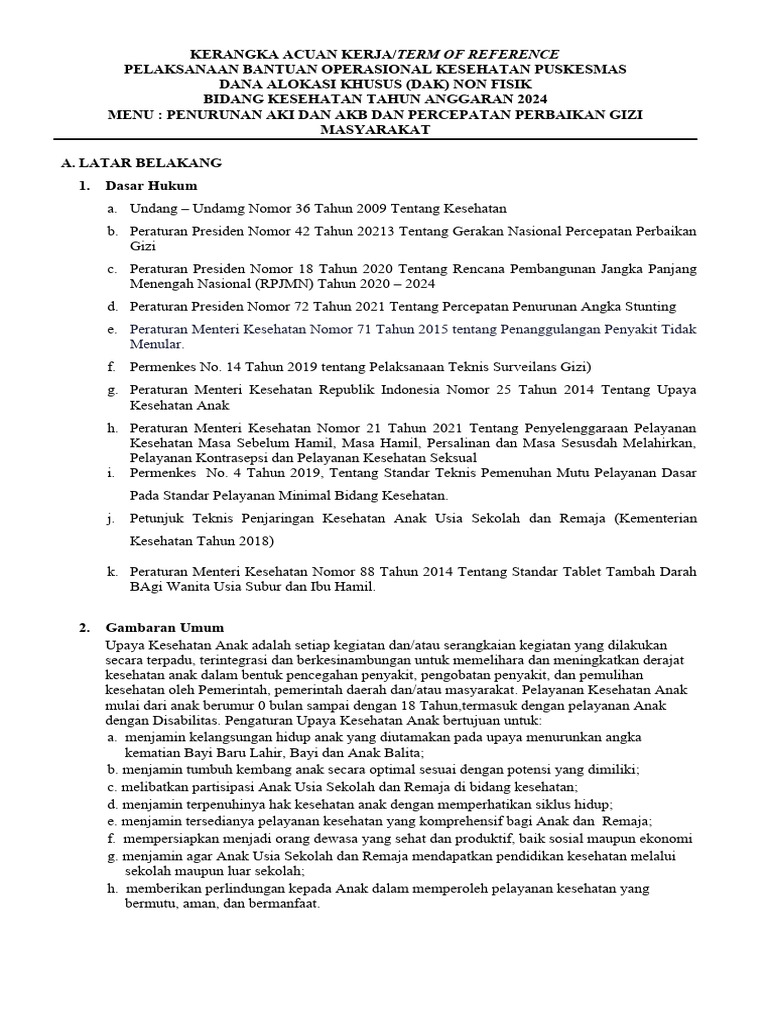 TOR Penurunan AKI Dan AKB Dan Percepatan Perbaikan Gizi Masyarakat. | PDF