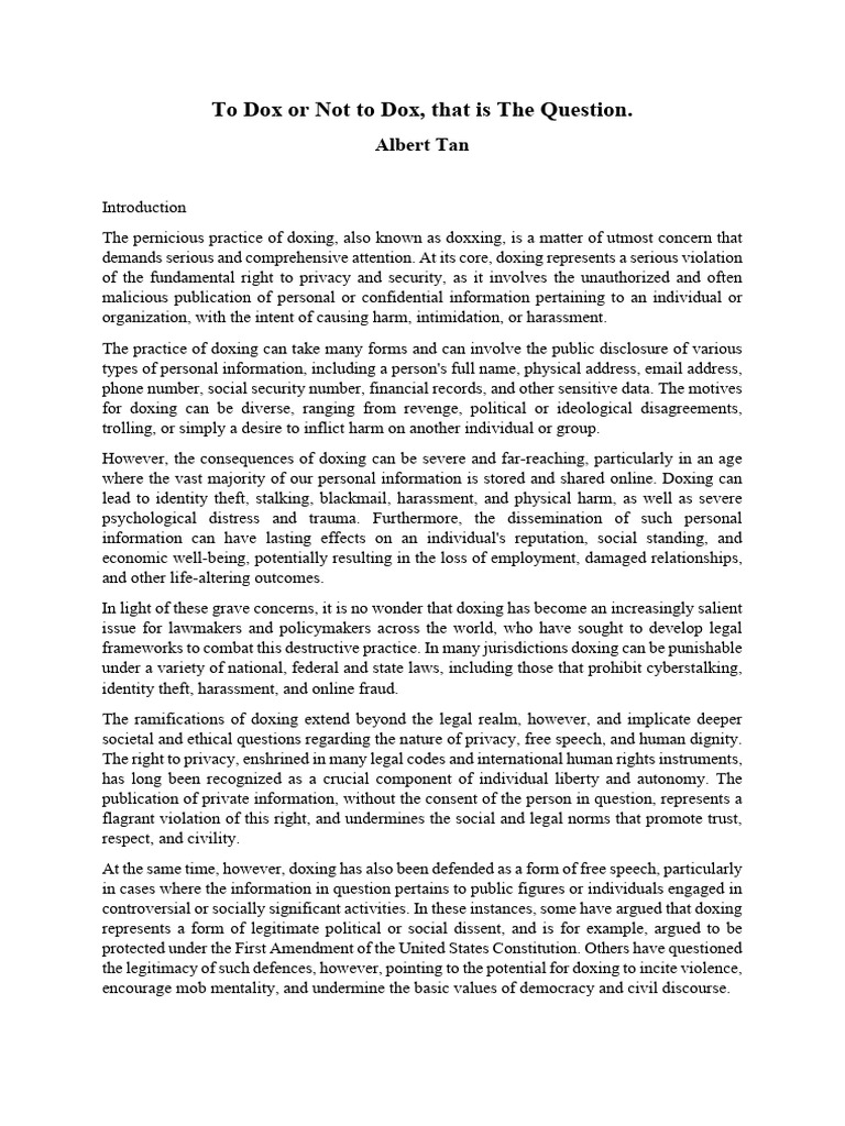 To Dox or Not To Dox, That Is The Question. | PDF | Privacy | Defamation
