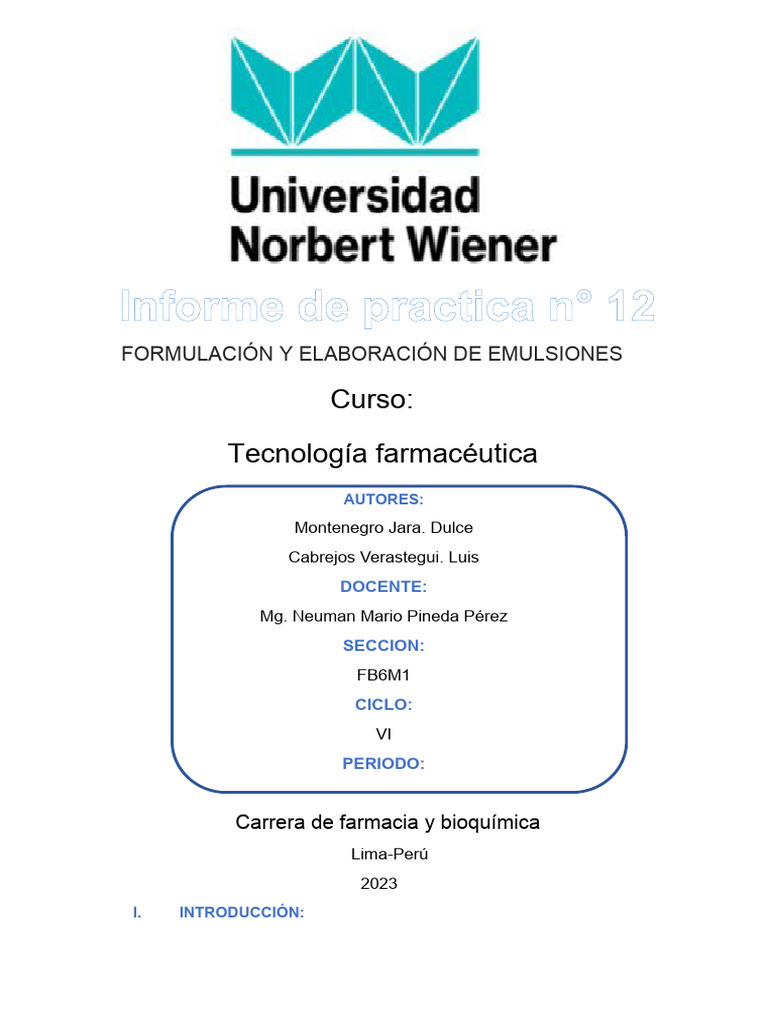 Informe 12 Tecnologia Farmaceutica | Descargar gratis PDF | Emulsión | Farmacia