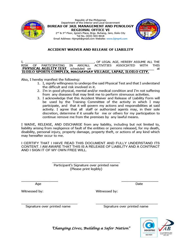 PAT Waiver Form | PDF | Legal Liability | Justice