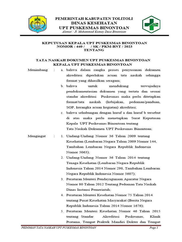 Tata Naskah Puskesmas BNT | PDF