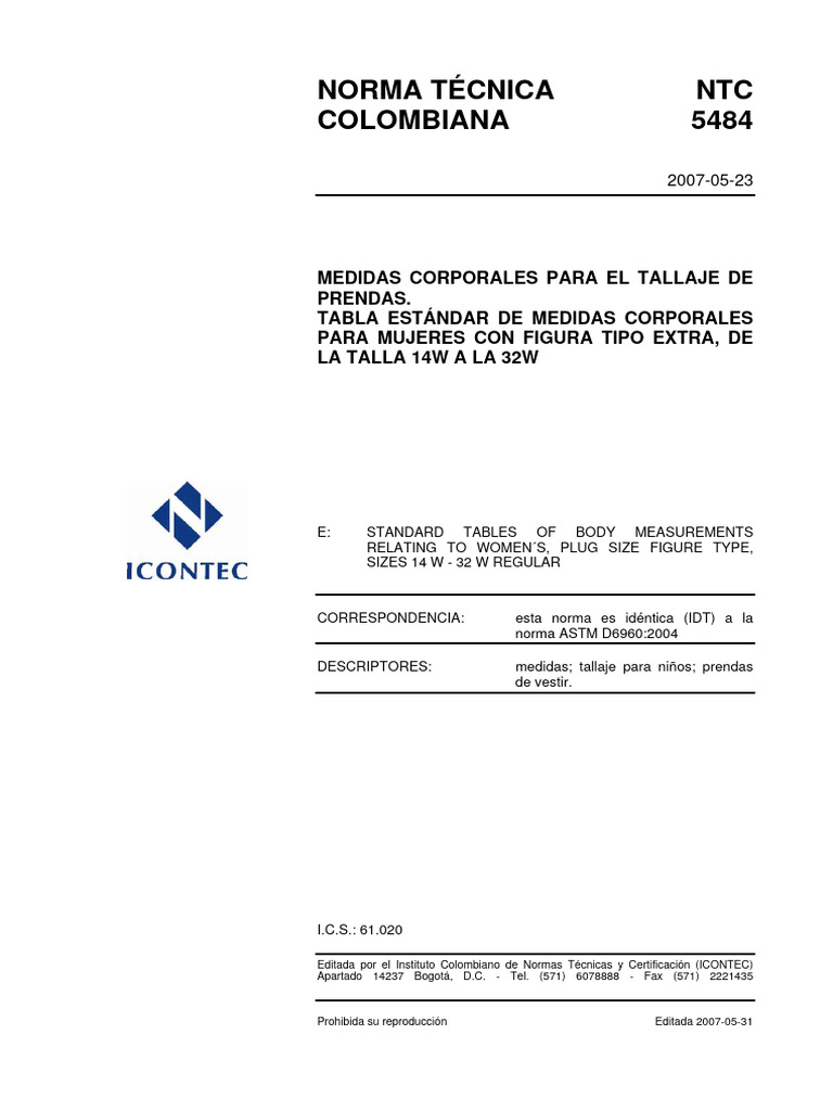Norma Técnica NTC Colombiana 5484 | PDF | Hombro | Tobillo