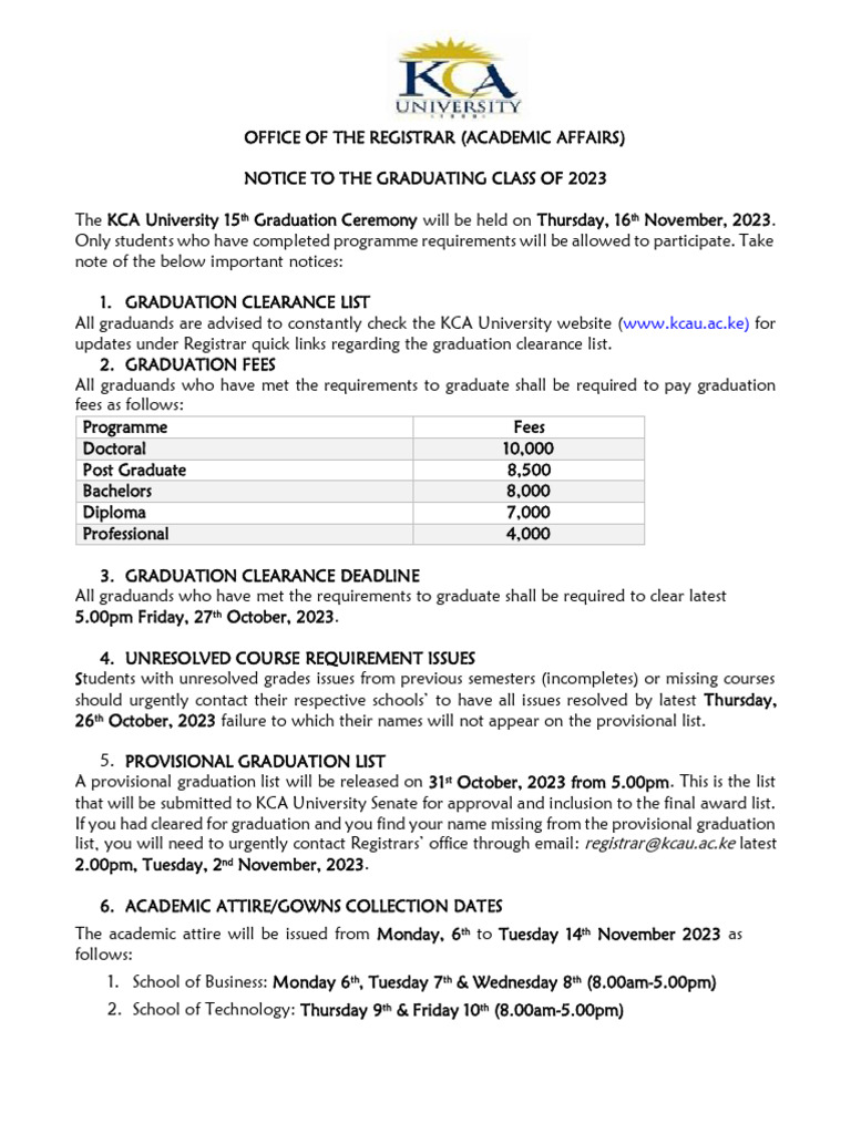 KCA University 2023 Graduation Guide | PDF