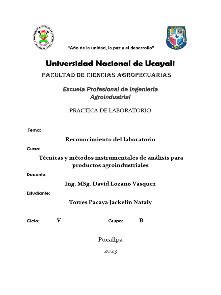 Practica Laboratorio - Tec. Met. Analisis Pro. Agroin - Torres Pacaya J ...