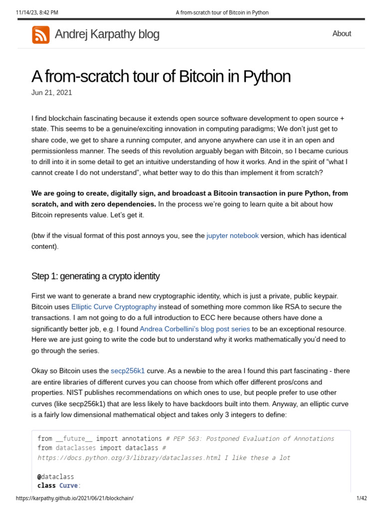A From-Scratch Tour of Bitcoin in Python | PDF | Computing | Applied Mathematics