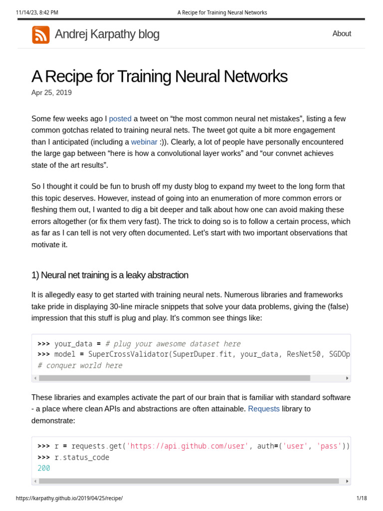 A Recipe For Training Neural Networks | PDF | Artificial Neural Network ...