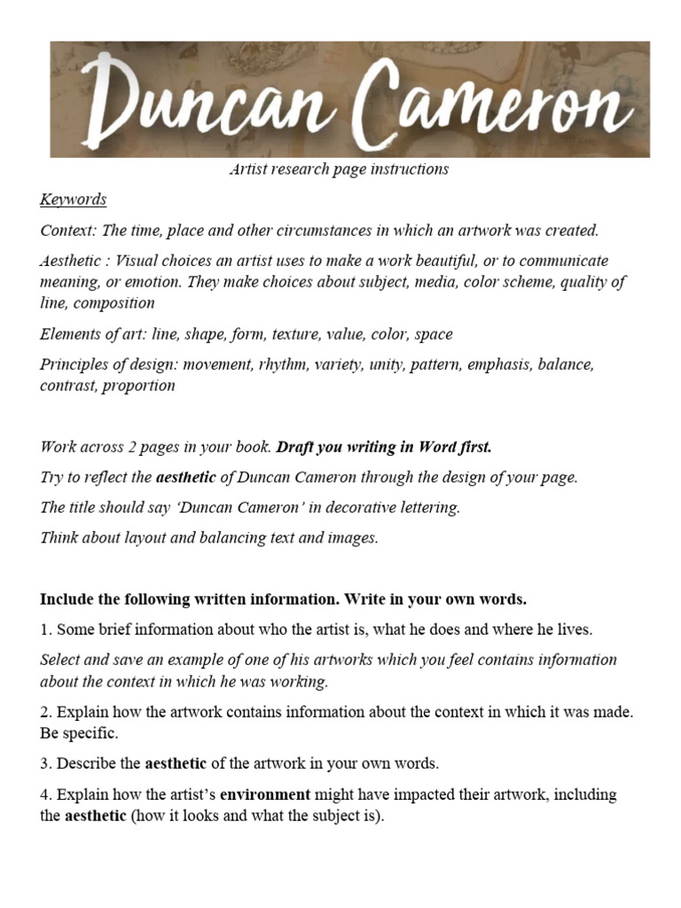 Duncan Cameron Artist Research Guide | PDF | Art