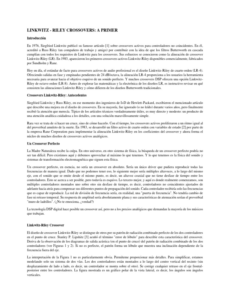 Linkwitz Riley Crossovers A Primer | PDF | Altoparlante | Energia electrica