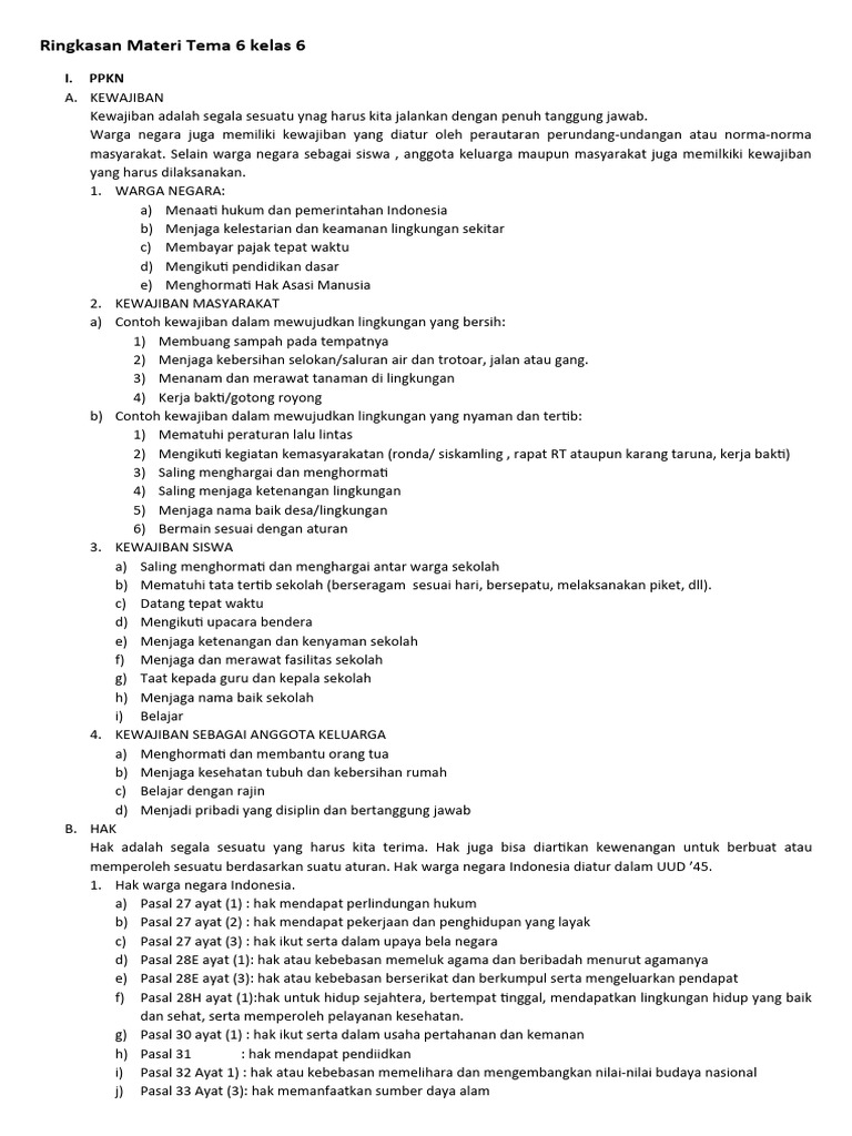Ringkasan Materi Tema 6 Kelas 6 | PDF
