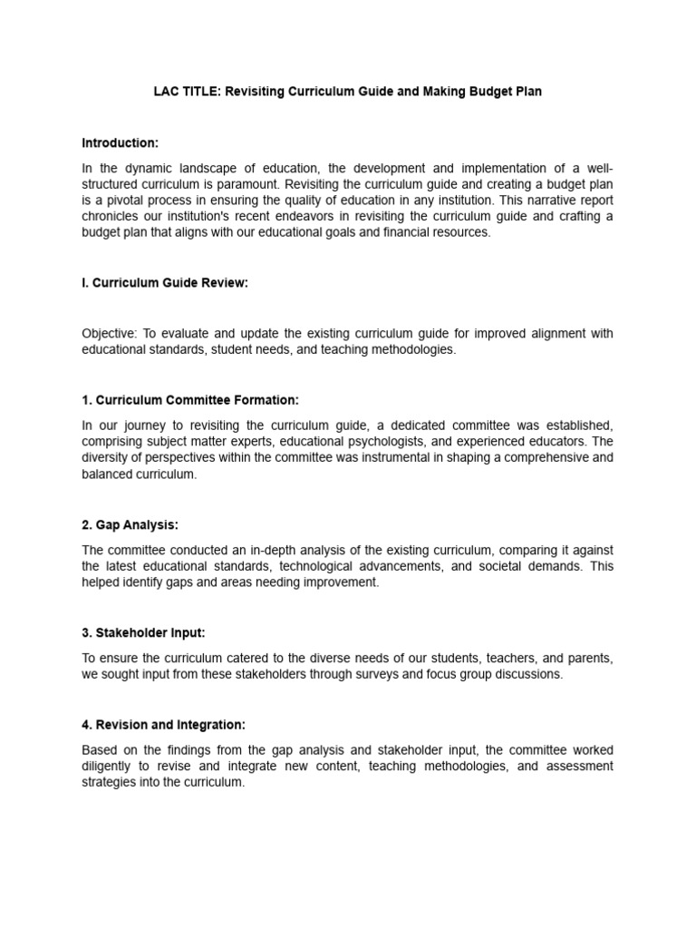 Lac Narrative Reports | PDF | Curriculum | Evaluation