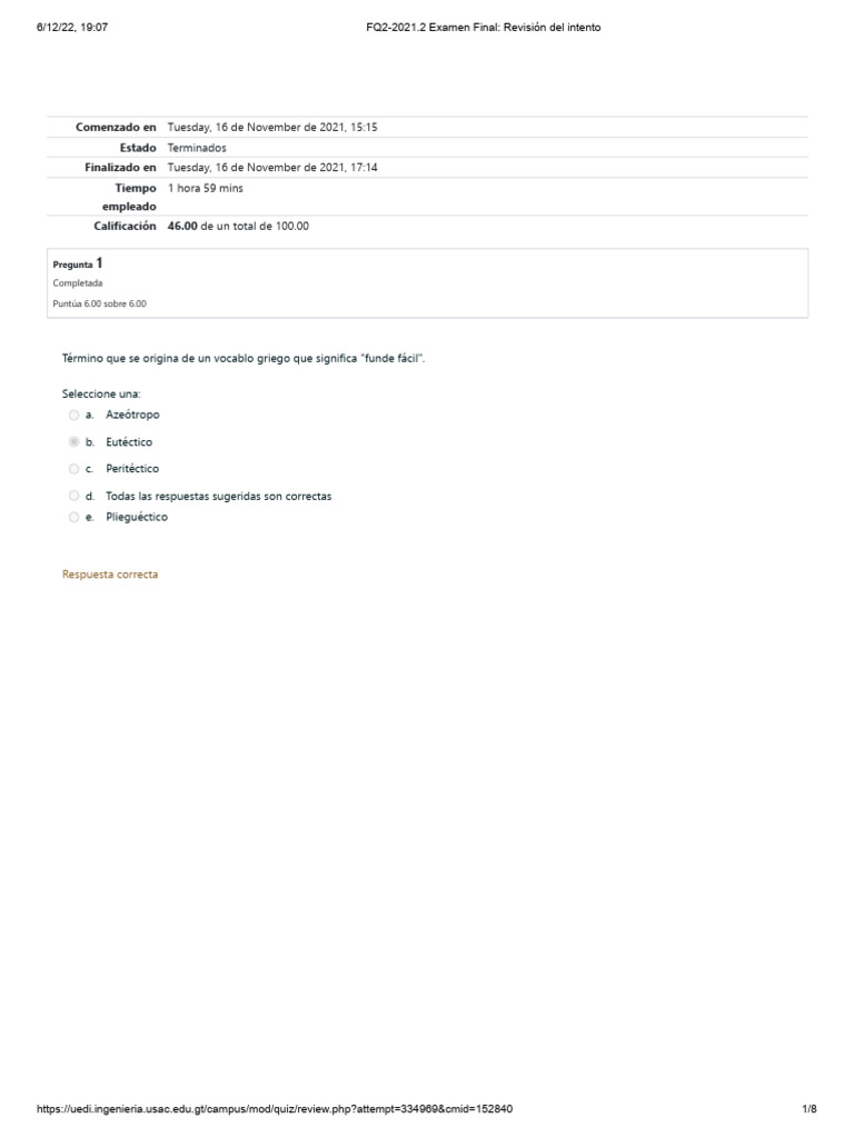 FQ2-2021.2 Examen Final_ Revisión del intento | PDF | Cinética química | Física Aplicada e ...
