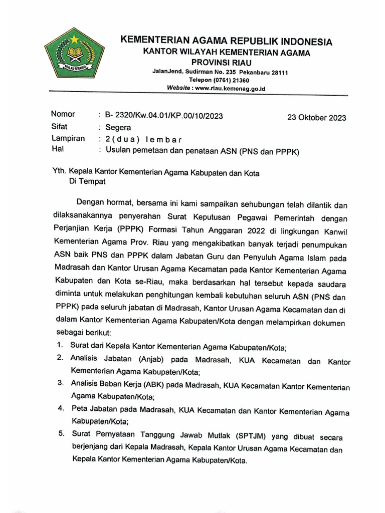 Surat Pemetaan Dan Penataan ASN | PDF