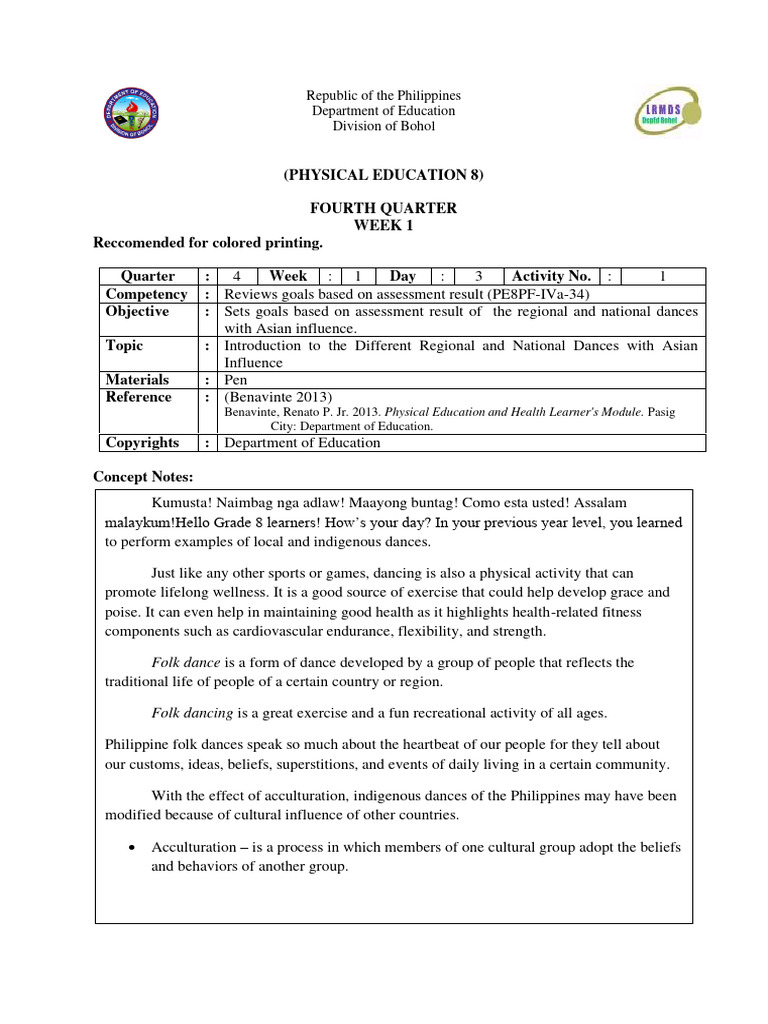 PE8 Q4 LAS Wk1 | Download Free PDF | Cognitive Science | Behavior ...