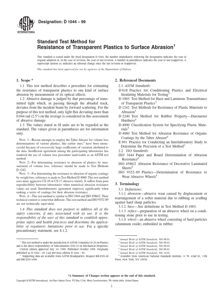 ASTM D-1044 表面耐磨 | PDF | Wear | Abrasive