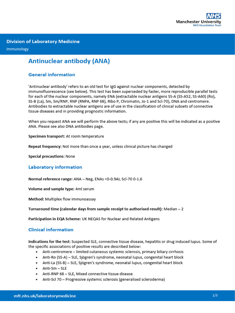 Antinuclear Antibody ANA | PDF | Cell Biology | Molecular Biology