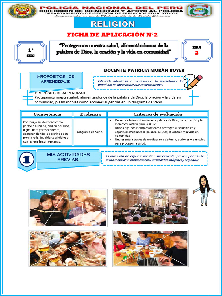 1° - 2°° Ficha de Aplicación-Sesión2-Sem.2-Exp.2 - Religion Patty Moran | PDF | Oración ...