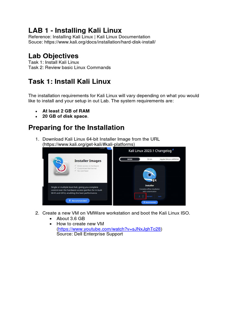 NWHK LAB 1-Installing Kali Linux v.1.1 | PDF | Computer File | Booting
