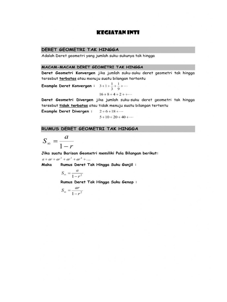 LKPD Barisan Dan Deret Geometri Tak Hingga - Oke | PDF
