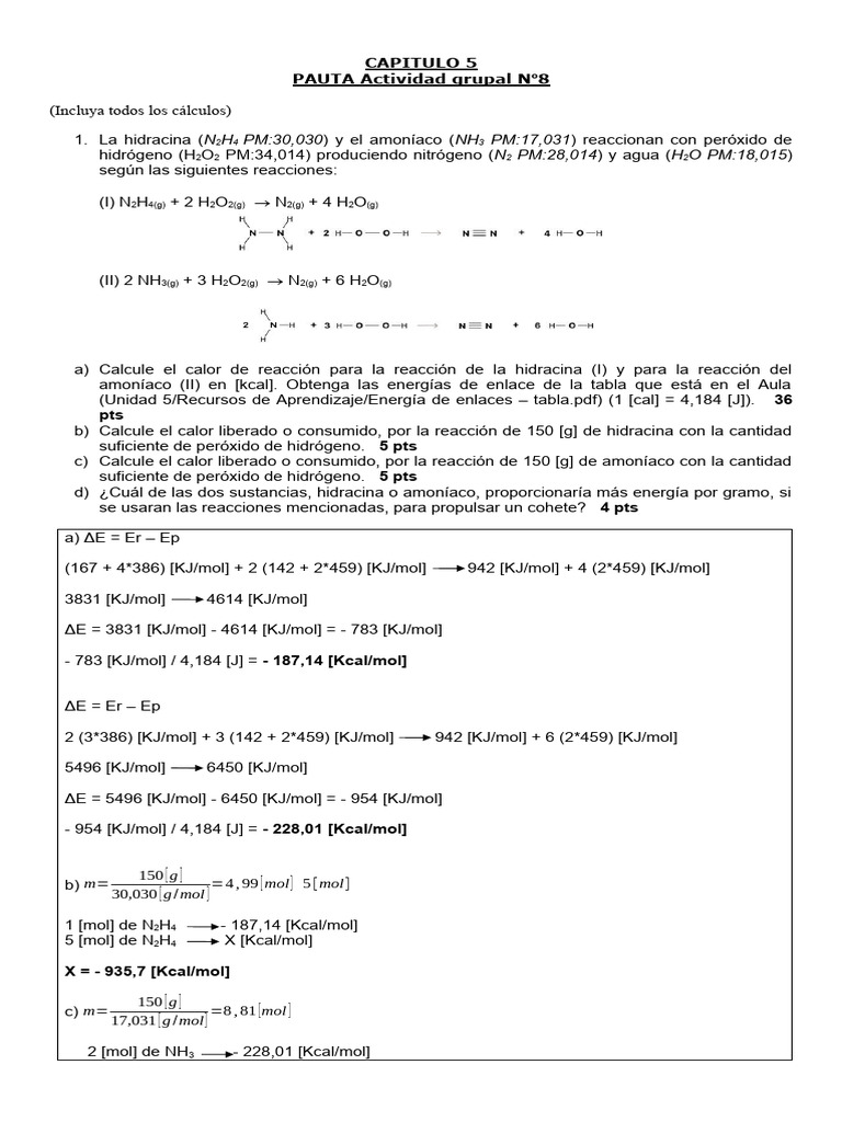 Actividad Grupal N 8 s1 2021 (Cap 5) v2 | PDF | Amoníaco | Compuestos químicos