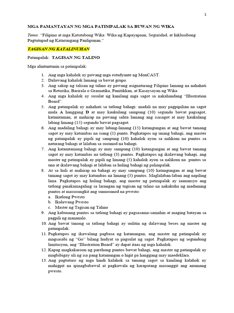Buwan NG Wika - Mga Pamantayan | PDF