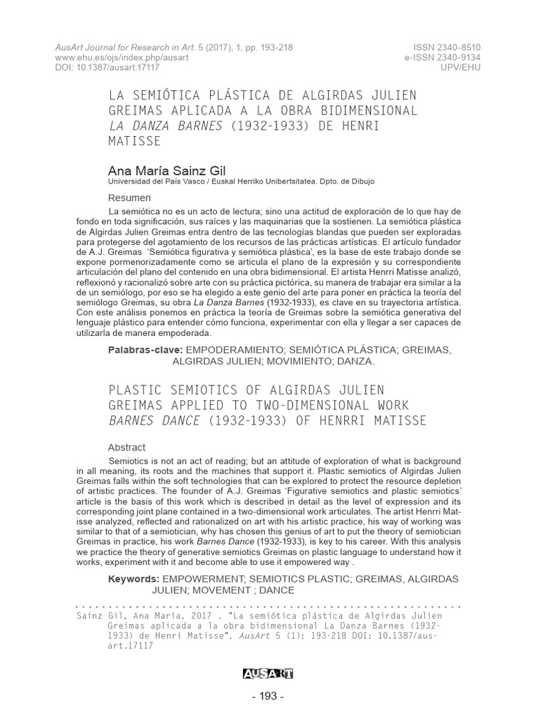 La Semiótica Plástica de Algirdas Julien Greimas Aplicada A La Obra ...