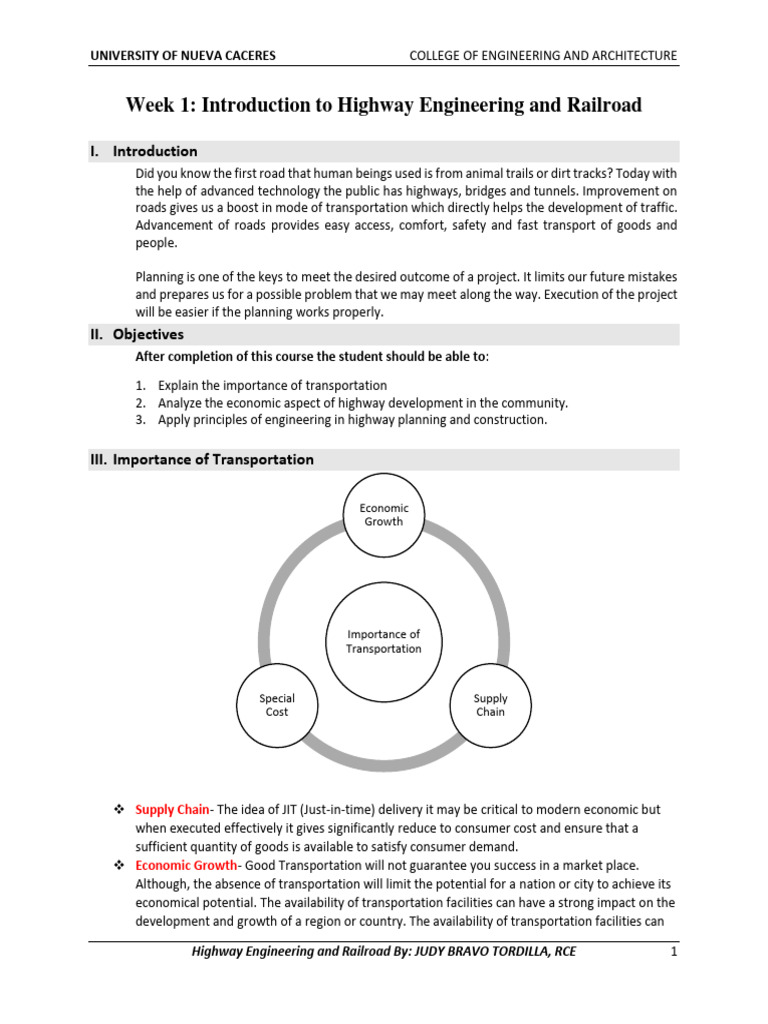 Week 1 (Introduction To Highway and Railroad Engineering) | PDF ...