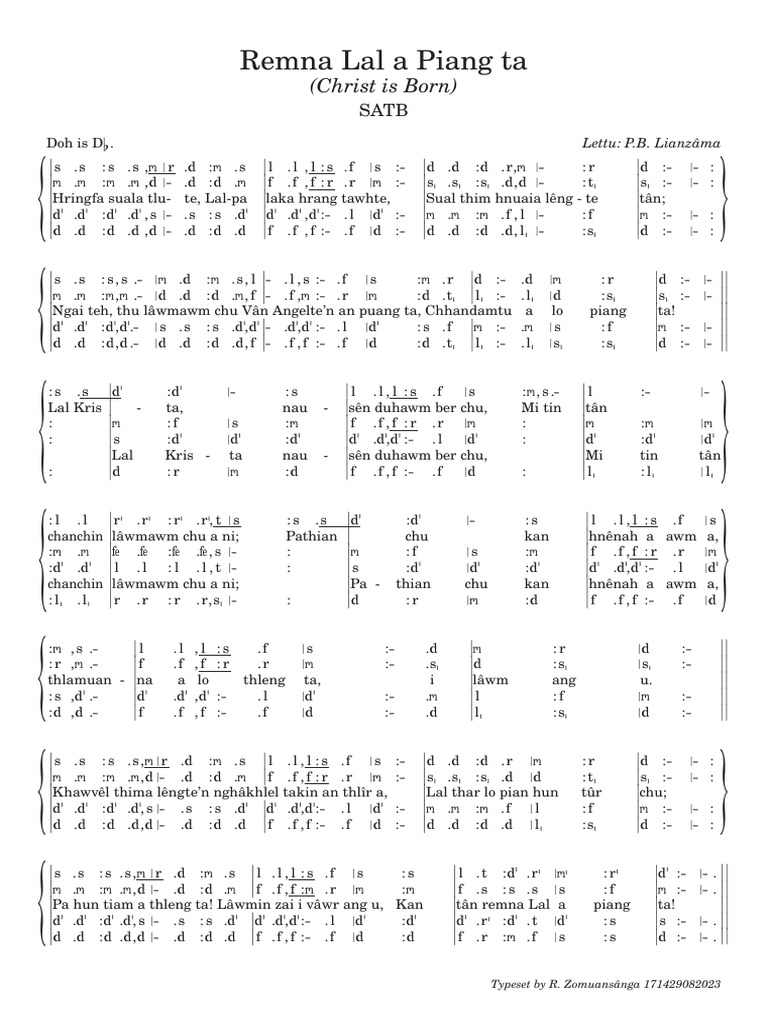 Remna Lal a Piang ta Lyrics | PDF | Social Science | Language Arts ...