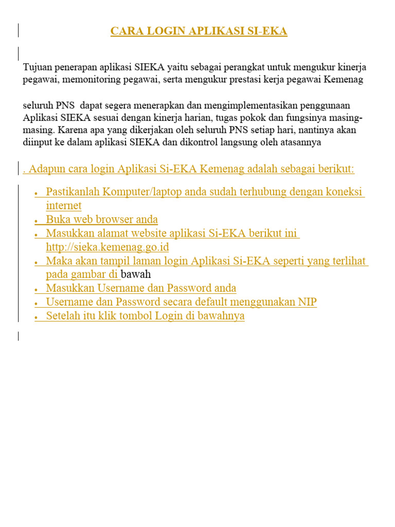 Cara Login Aplikasi Sieka 2019 | PDF | Karier & Perkembangan