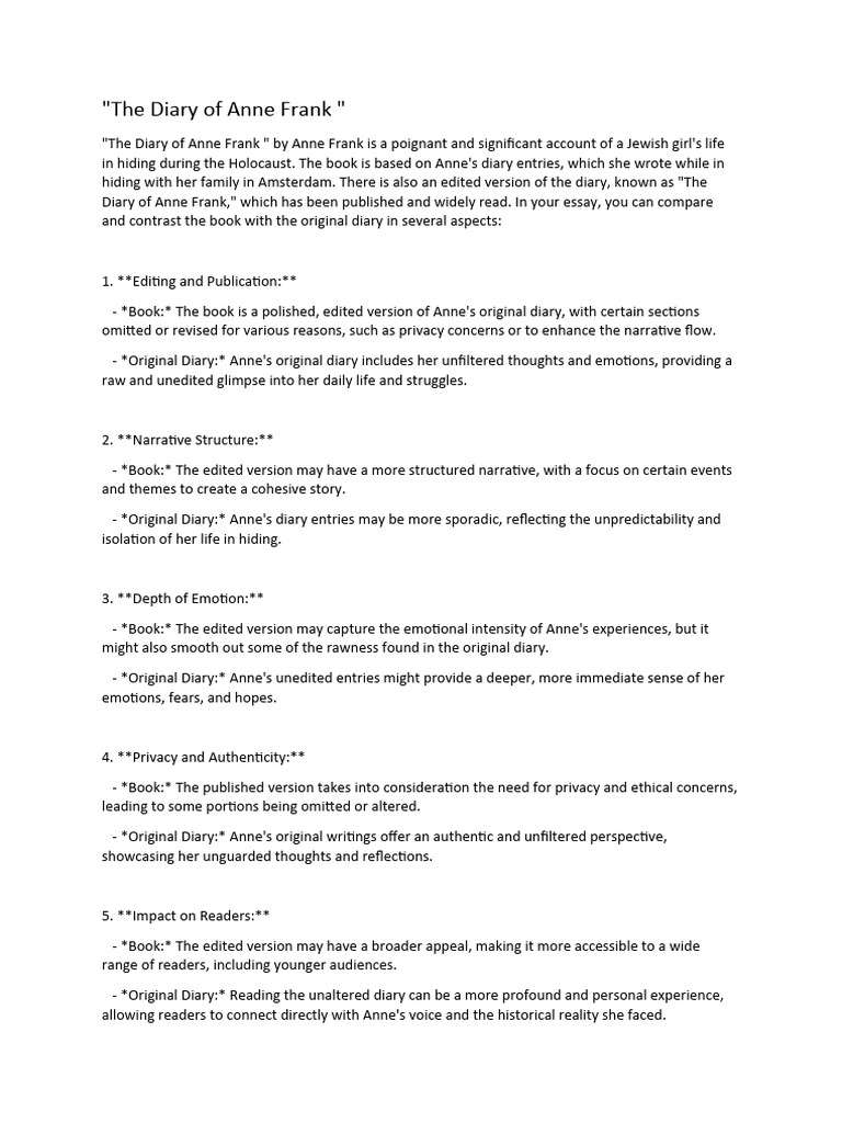 The Diary of Anne Frank by Anne Frank Is A Poignant and Sig | PDF