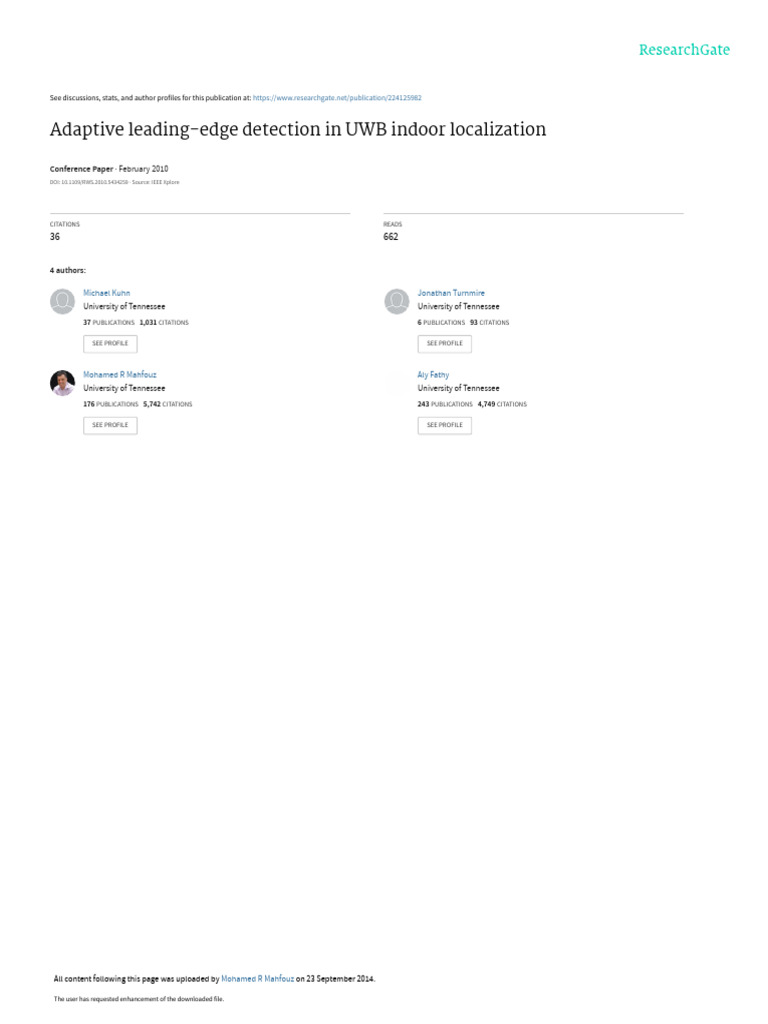 Adaptive Leading-Edge Detection in UWB Indoor Localization: February 2010 | PDF | Signal To ...
