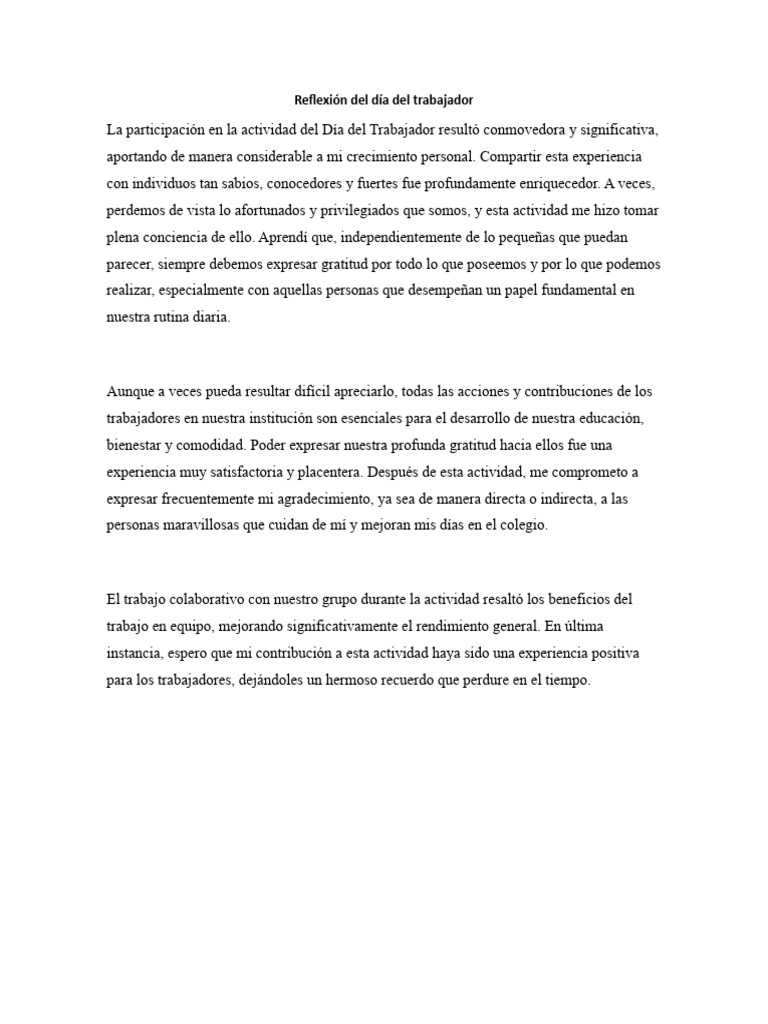 Reflexiones sobre el Día del Trabajador | PDF | Relaciones personales ...