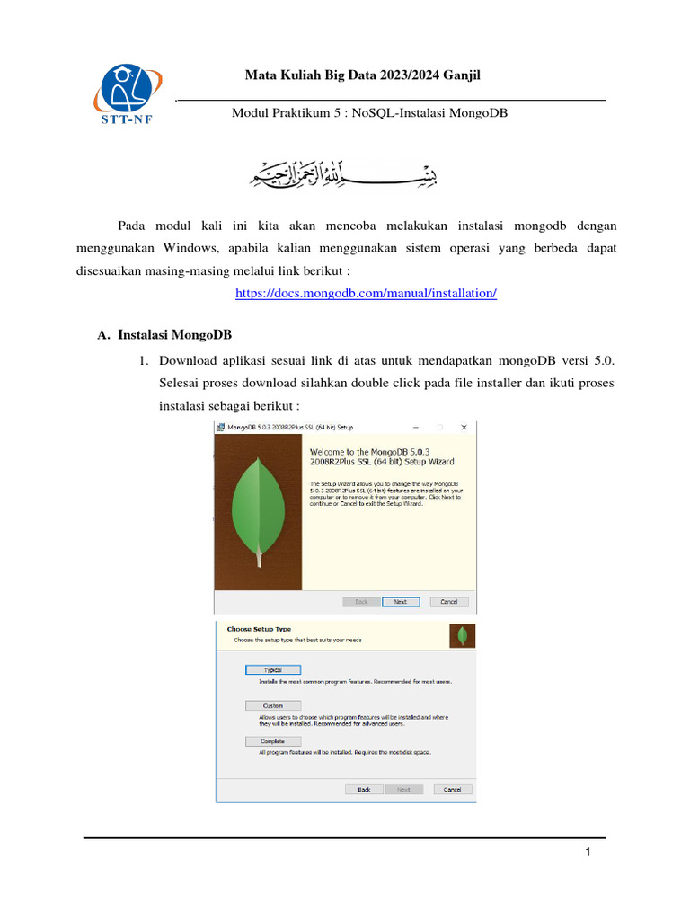 Modul Praktikum Big Data - NoSQL Instalasi MongoDB | PDF