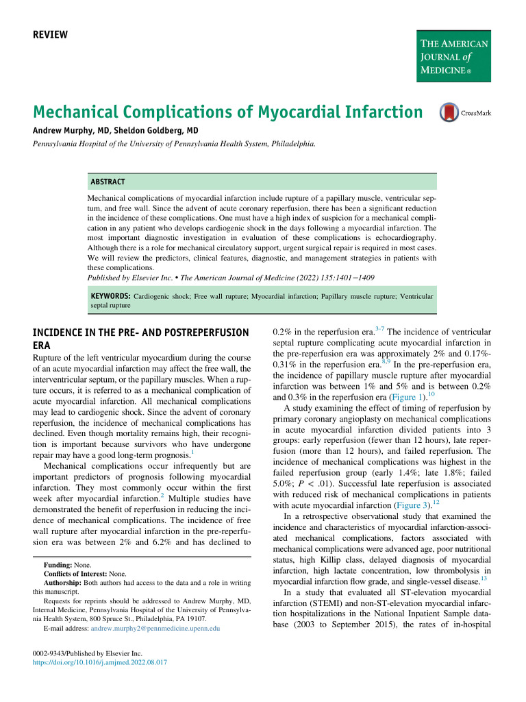 Murphy Andrew Mechanical Complications of Myocardial | PDF | Myocardial Infarction | Heart