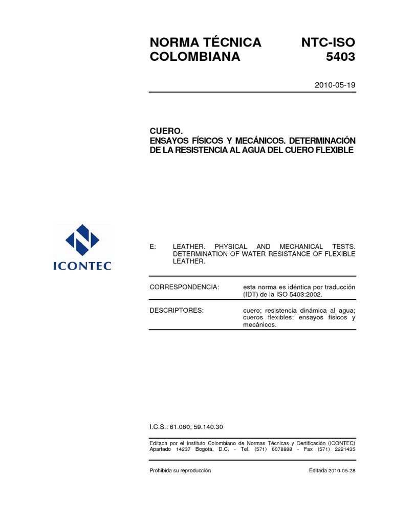 Ntc-Iso 5403 Cuero. Ensayos Físicos y Mecánicos. Determinación de La ...