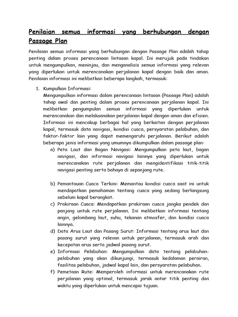 Penilaian Passage Plan Kapal yang Aman | PDF