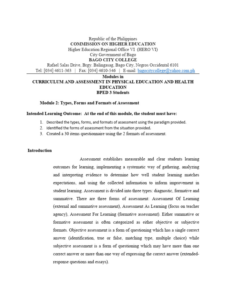 CurriculumAndAssessment Module2 | PDF | Educational Assessment ...